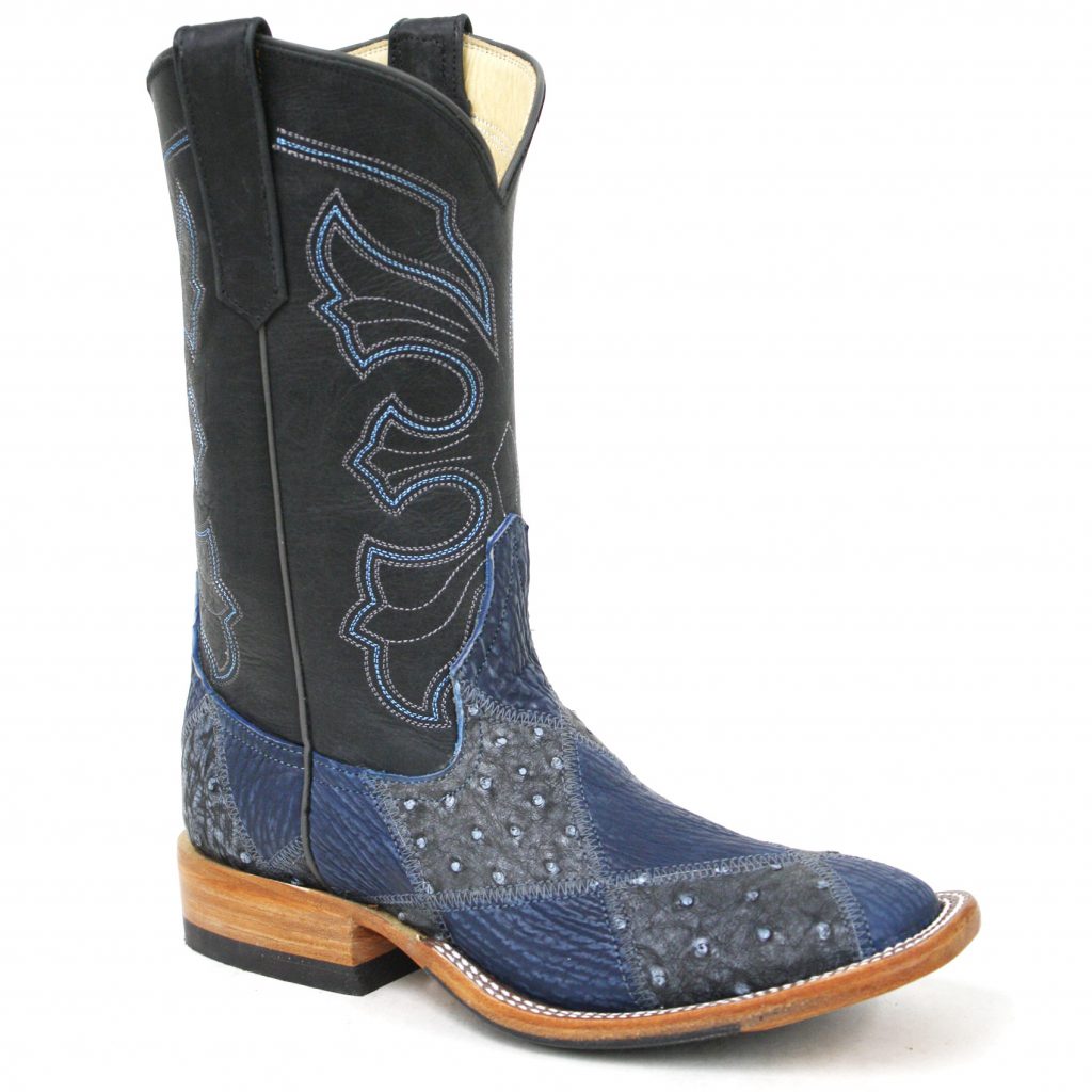 Denim Shark/Full Quill Ostrich Patchwork Boots – Harris Leather ...